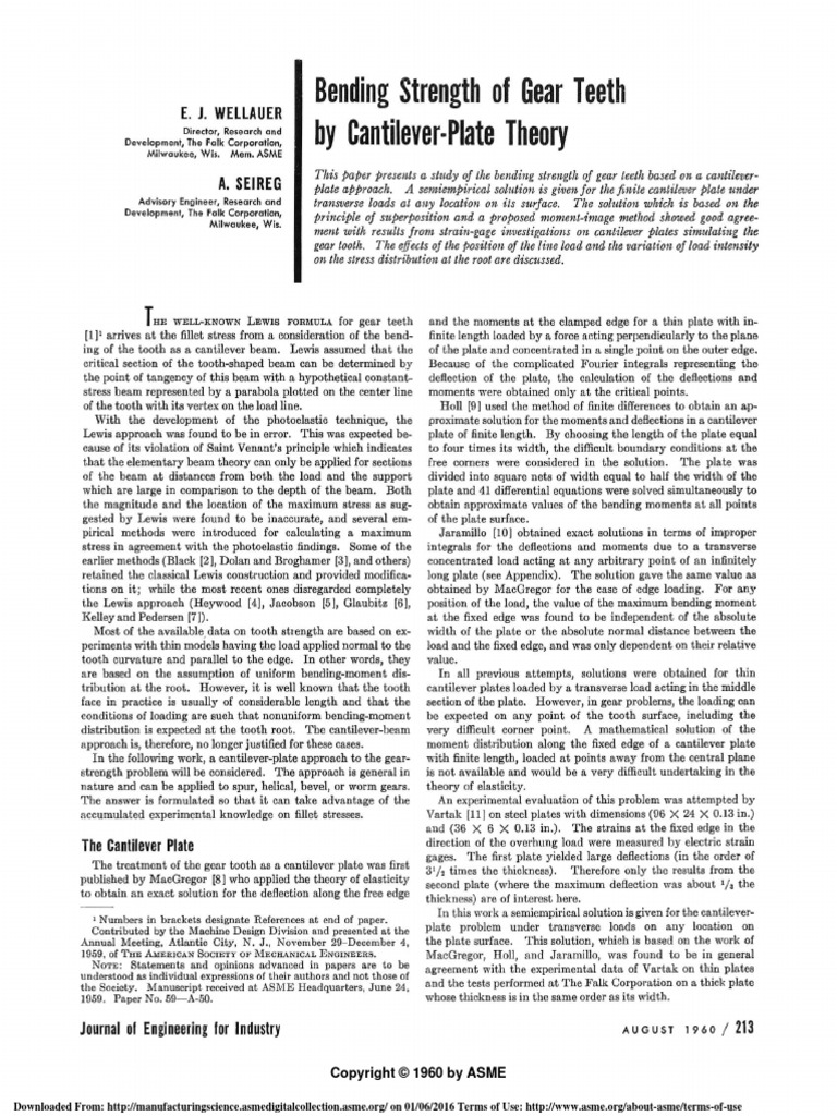 Bending Strength of Gear Teeth by Cantilever-Plate Theory | PDF ...