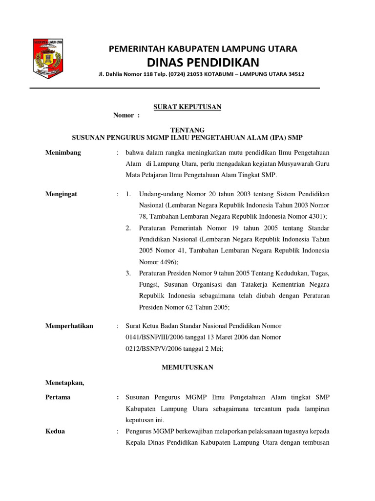 Contoh SK MGMP Ipa New | PDF