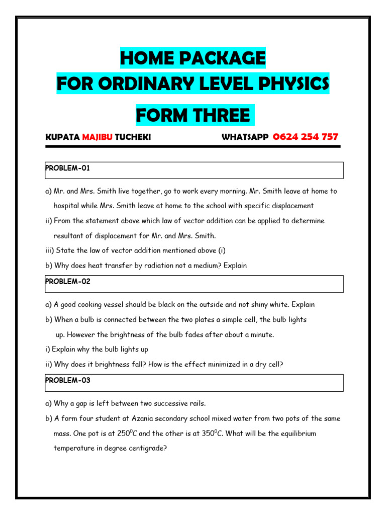 F3 Physics Home Package QNS | PDF | Mirror | Friction