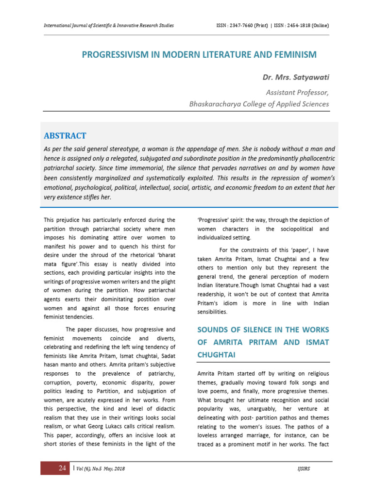 Progressivism in Modern Literature and Feminism | PDF | Feminism ...