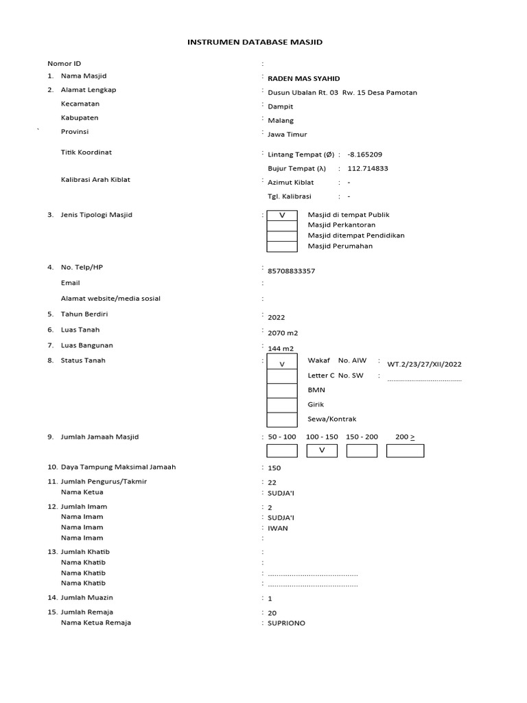 Database Masjid Raden Mas Syahid | PDF
