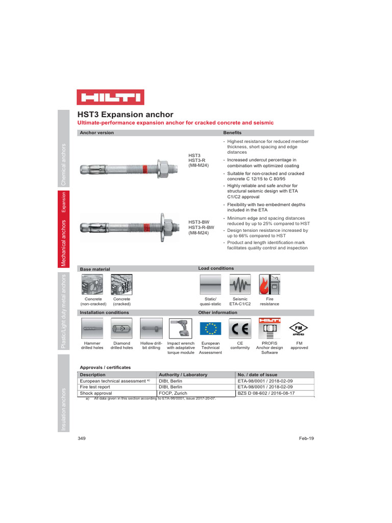 HILTI HST3 Expansion Anchor Spec | PDF