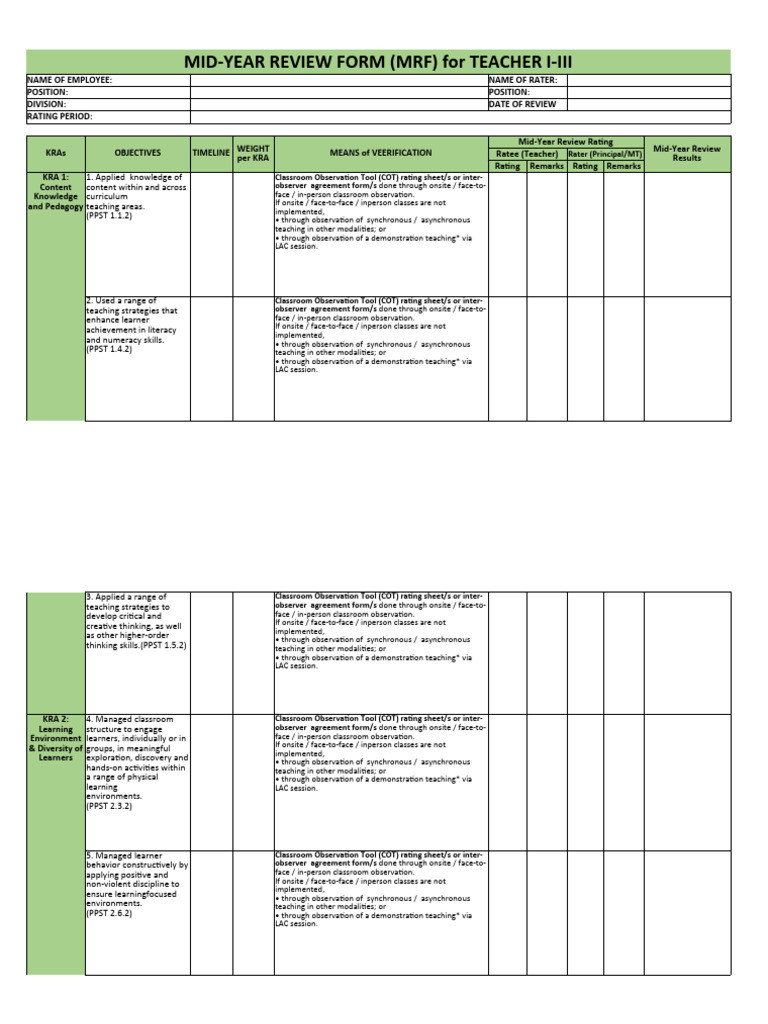 Mid Year Review Form 2023 | PDF