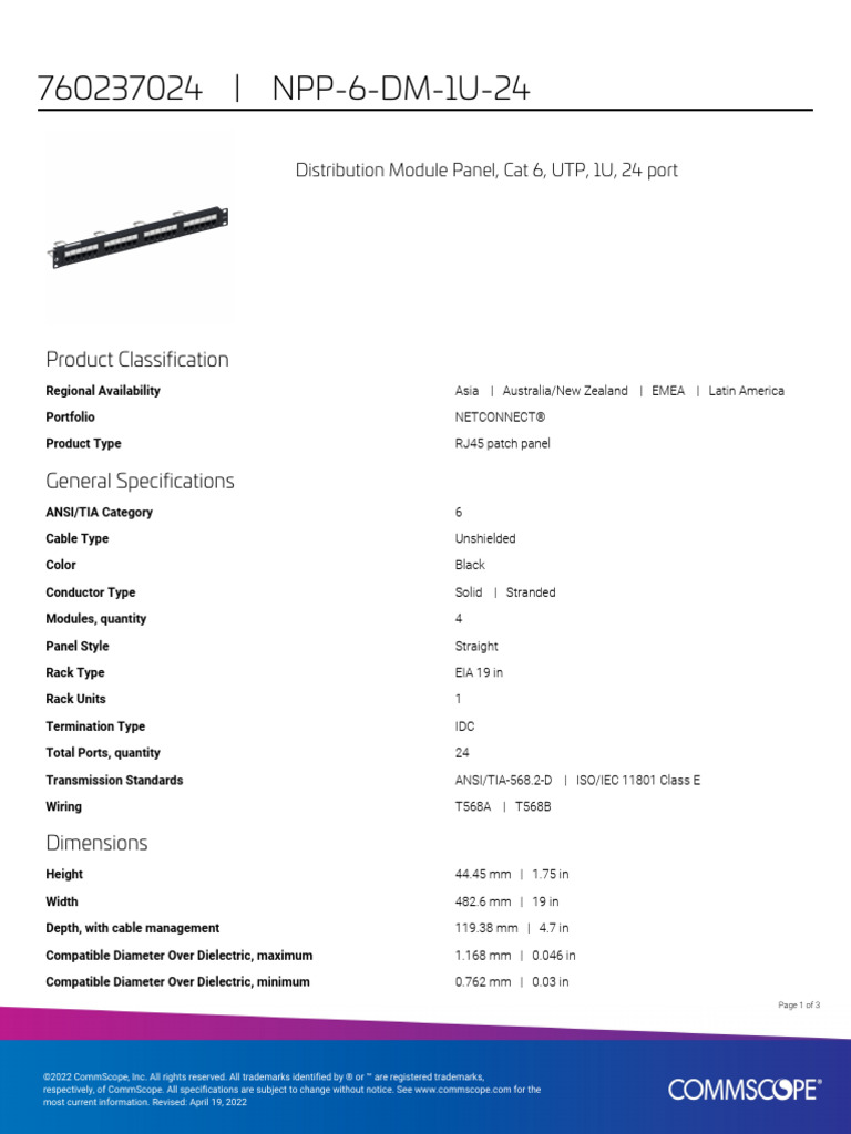 COMMSCOPE CAT6 - CAT5E Patch Panel | PDF | Electric Power ...