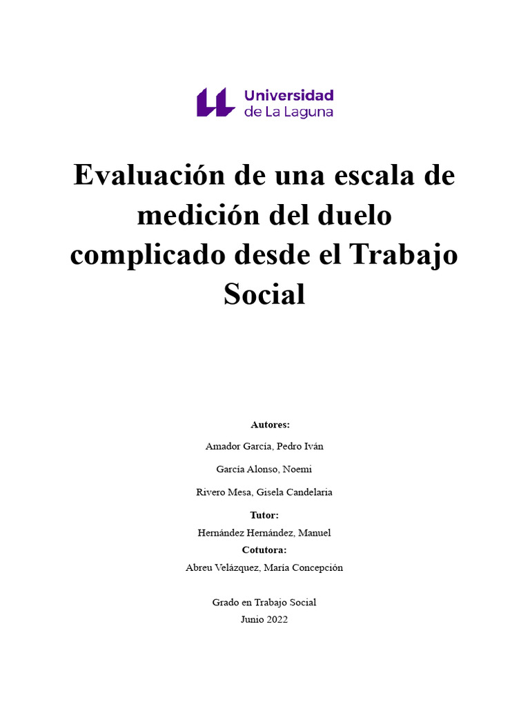 Evaluacion de Una Escala de Medicion Del Duelo Complicado Desde El Trabajo Social. | PDF | Dolor ...