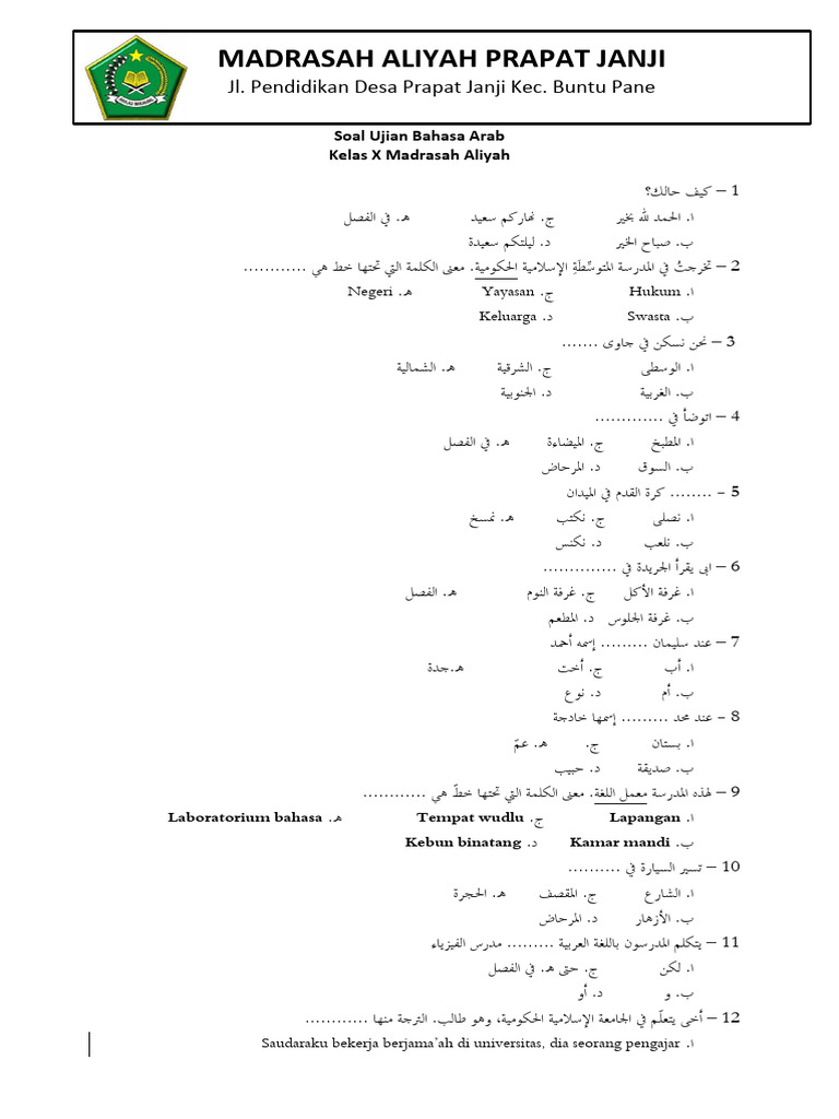 Soal Ujian Bahasa Arab | PDF