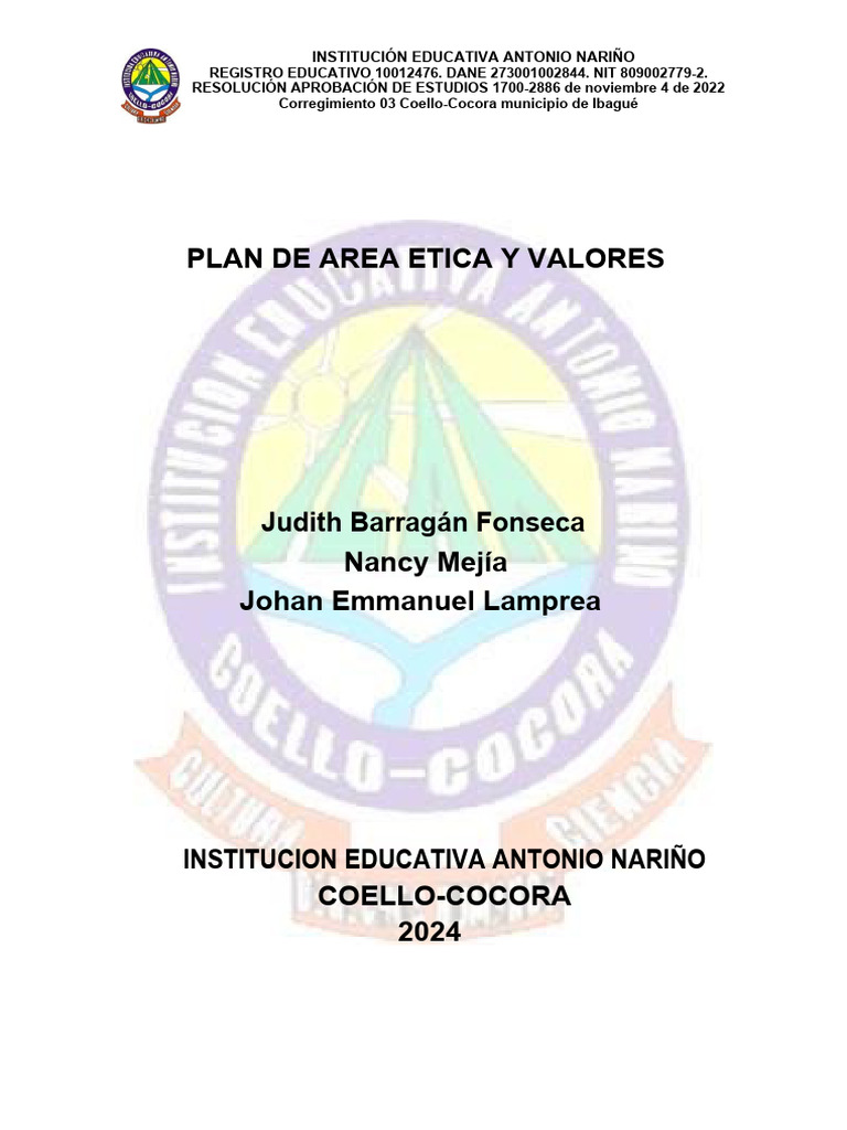 Plan de Área Etica y Valores - 2024 - V1 | PDF | Moralidad | Justicia