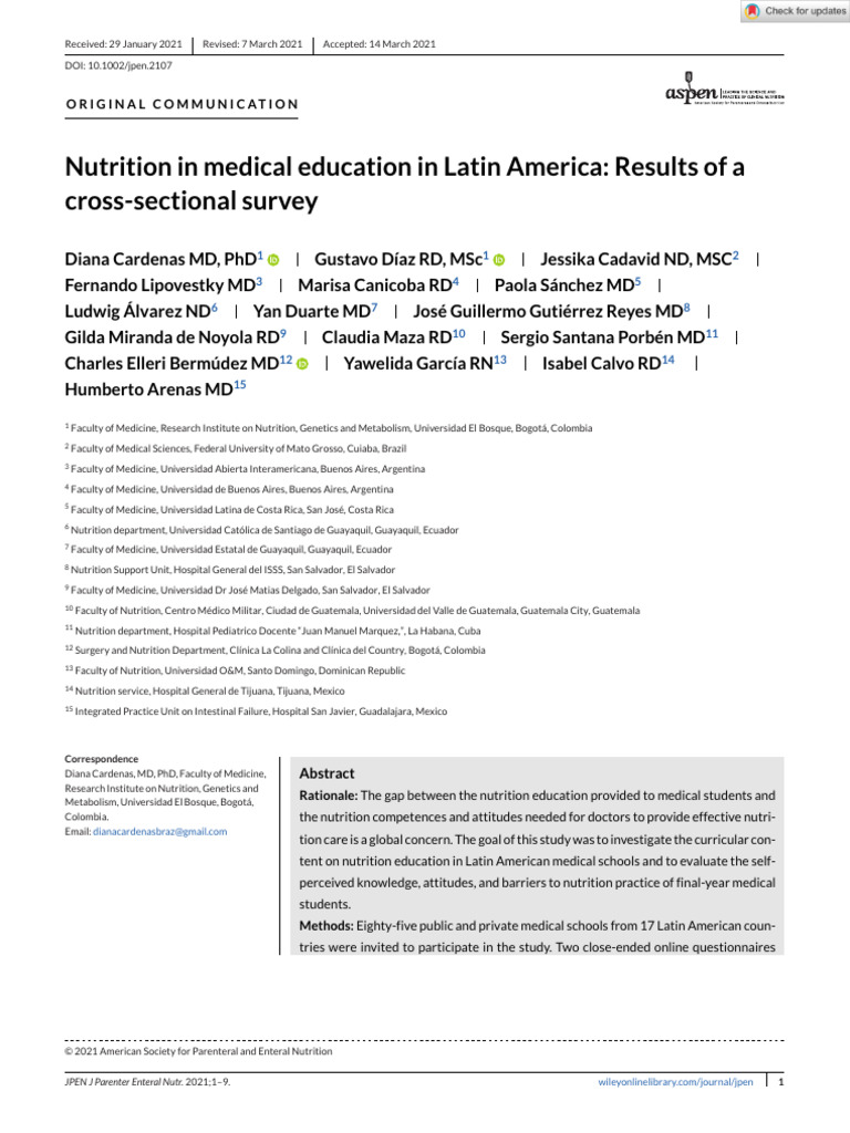 Nutrition in Medical Education in Latin America Results of A Cross ...