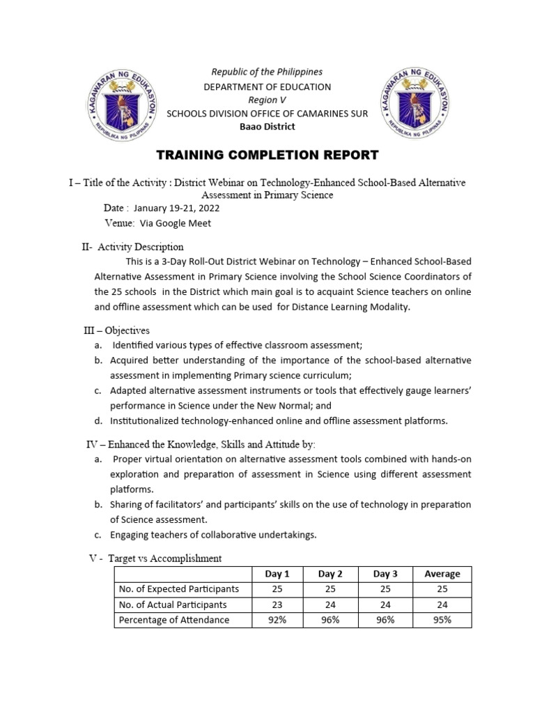 TrainingCompletion Report | PDF | Mentorship | Learning