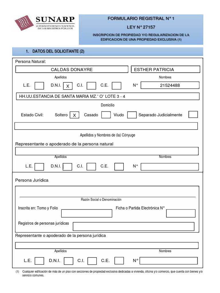 Formulario SUNARP | PDF | Derecho Civil (Common Law) | Ley común