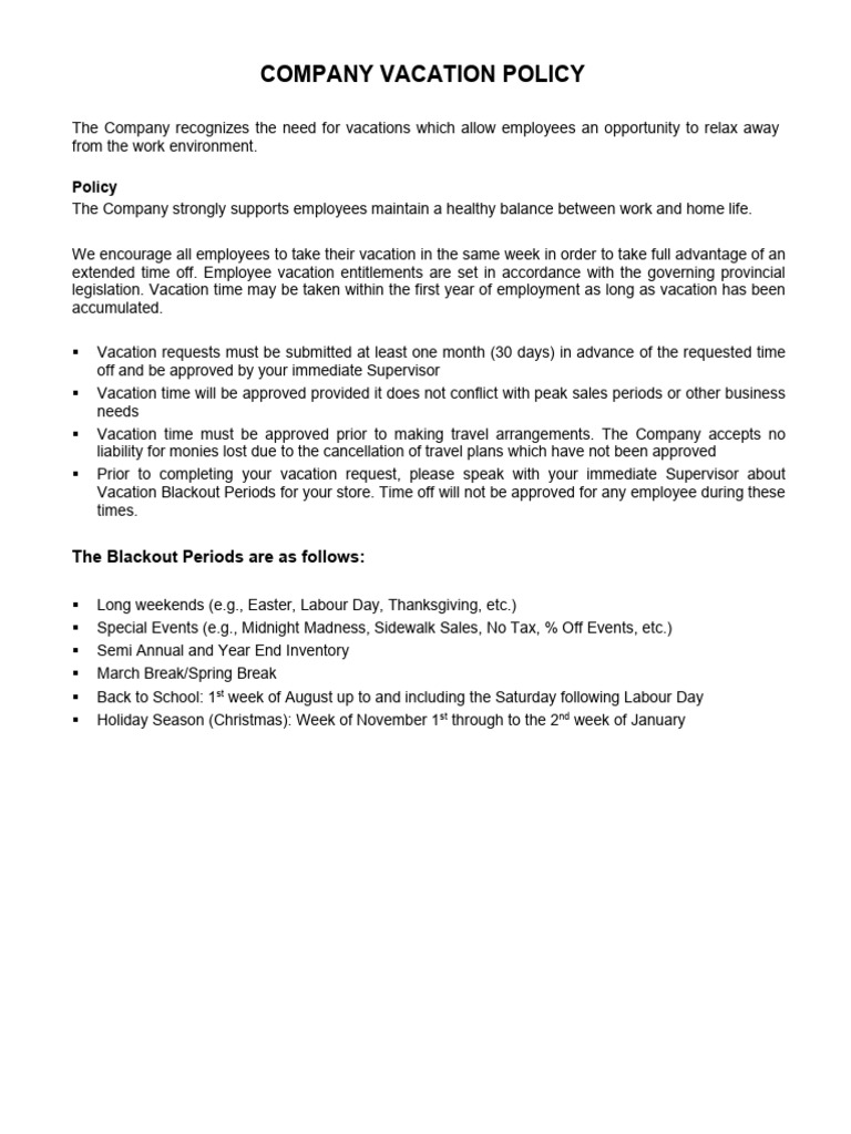 Vacation Policy | PDF
