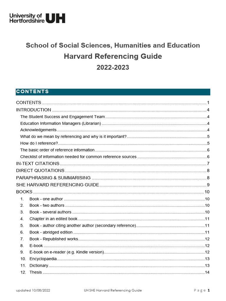 UH SHE Harvard Referencing Guide 2022 | PDF | Citation | Digital Object ...