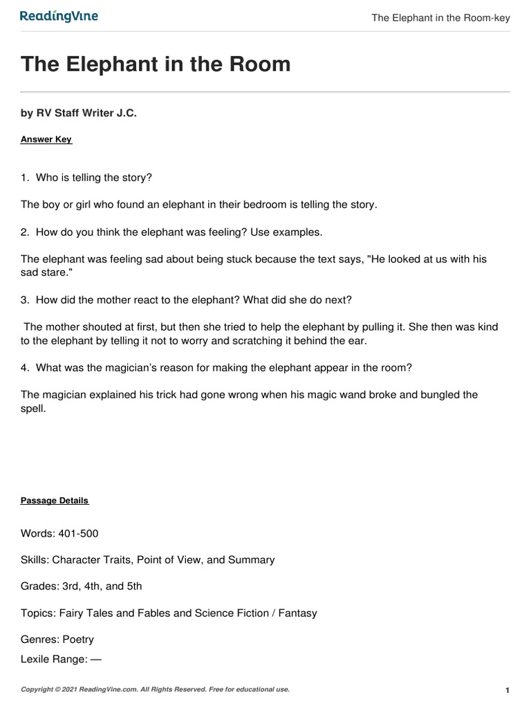The Elephant in The Room Key | PDF