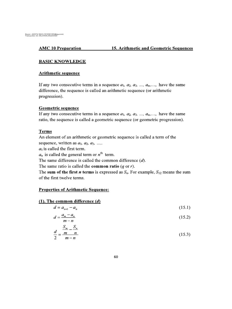 AMC10 15sequences Notes Blank | PDF