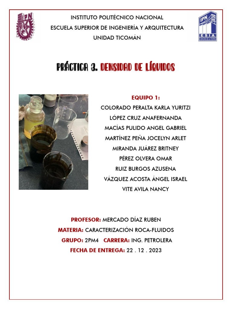 Práctica 3. Densidad de Líquidos Eq. 1 | PDF | Densidad | Temperatura