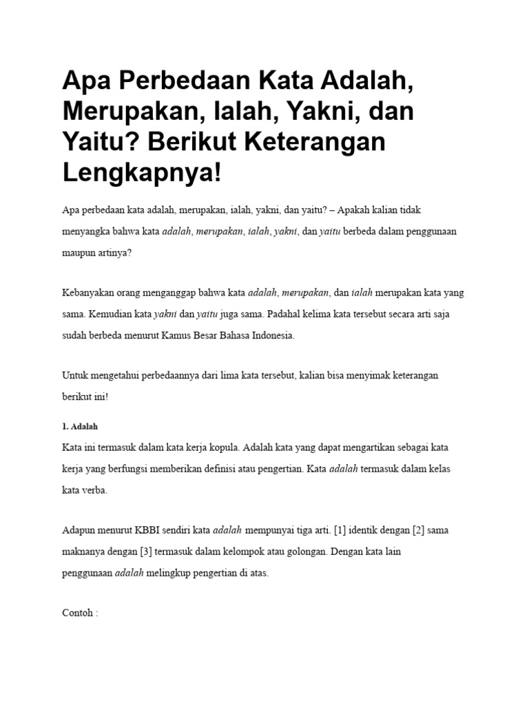 Perbedaan Kata Adalah-Merupakan-Ialah-Yakni Dan Yaitu | PDF