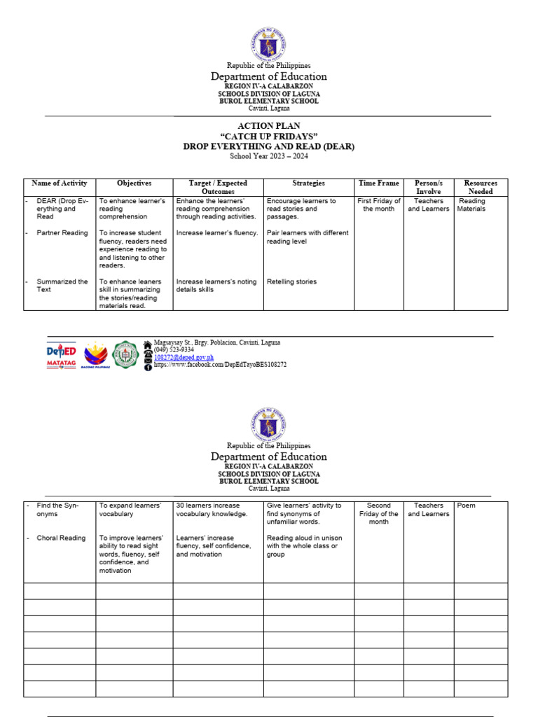 Action Plan - Catch Up Fridays | PDF | Reading Comprehension | Language ...