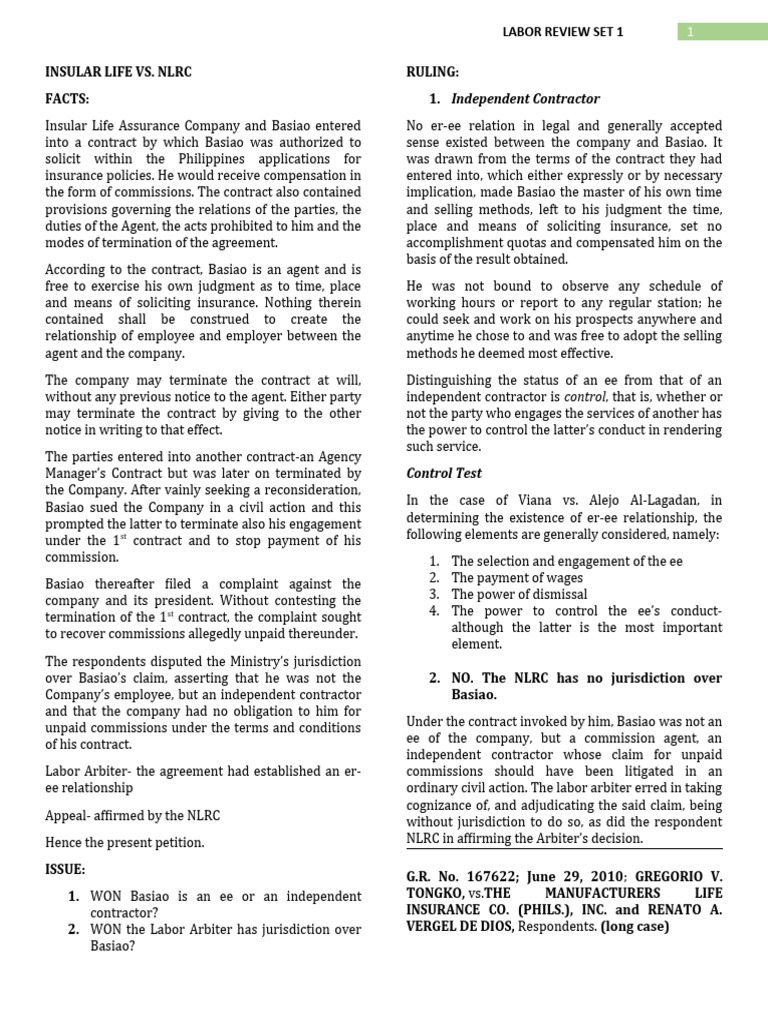 Labor Review Set 1 | PDF