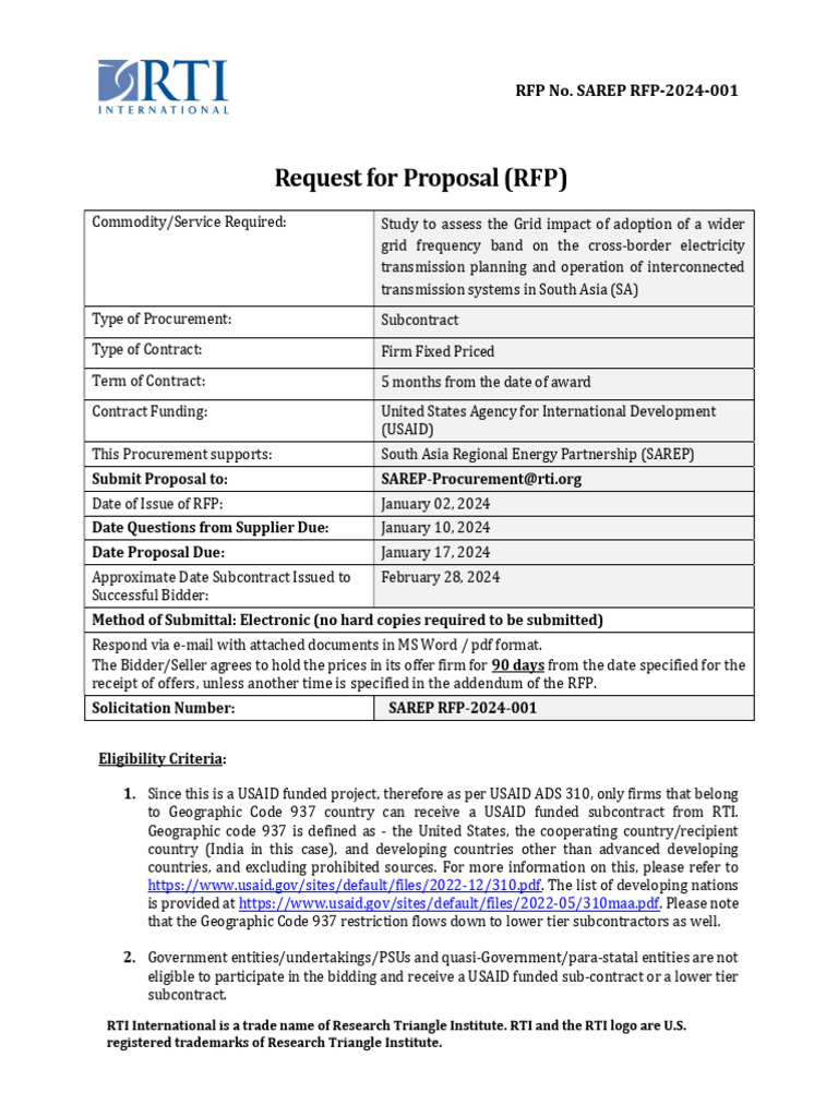 RFP - 2024 001 - Study of Grid Impact | PDF