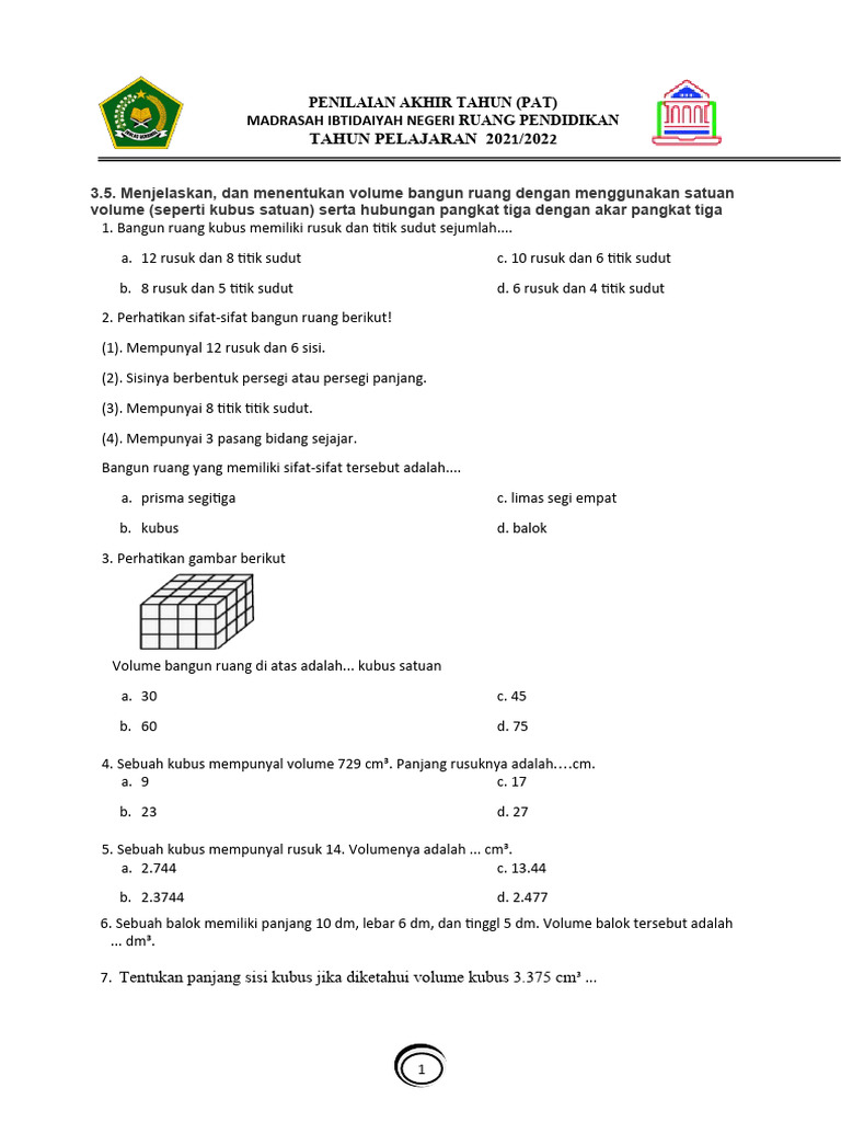 Soal PAT Matematika Kelas 5 Semester 2 - Finis | PDF