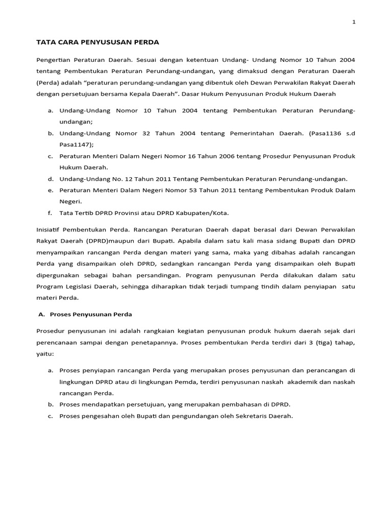 Tata Cara Penyusunan Perda | PDF