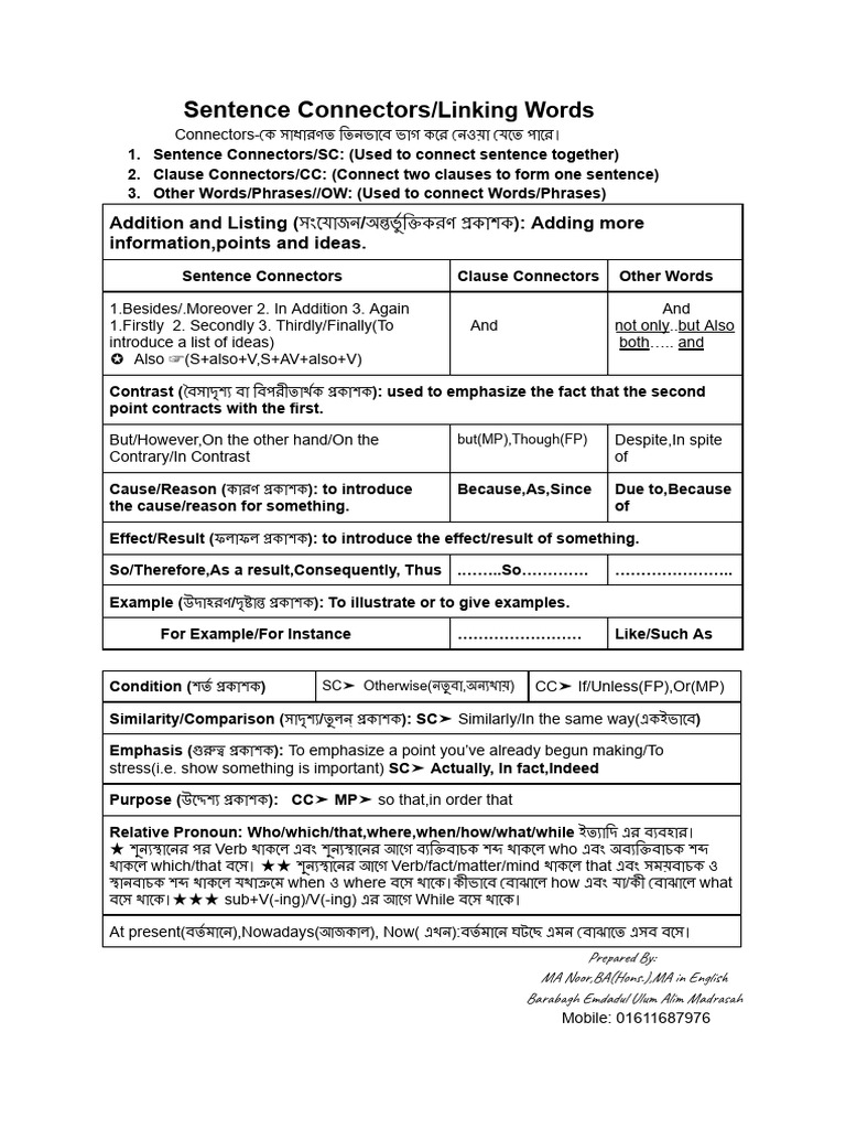 Essential Sentence Connectors Guide | PDF