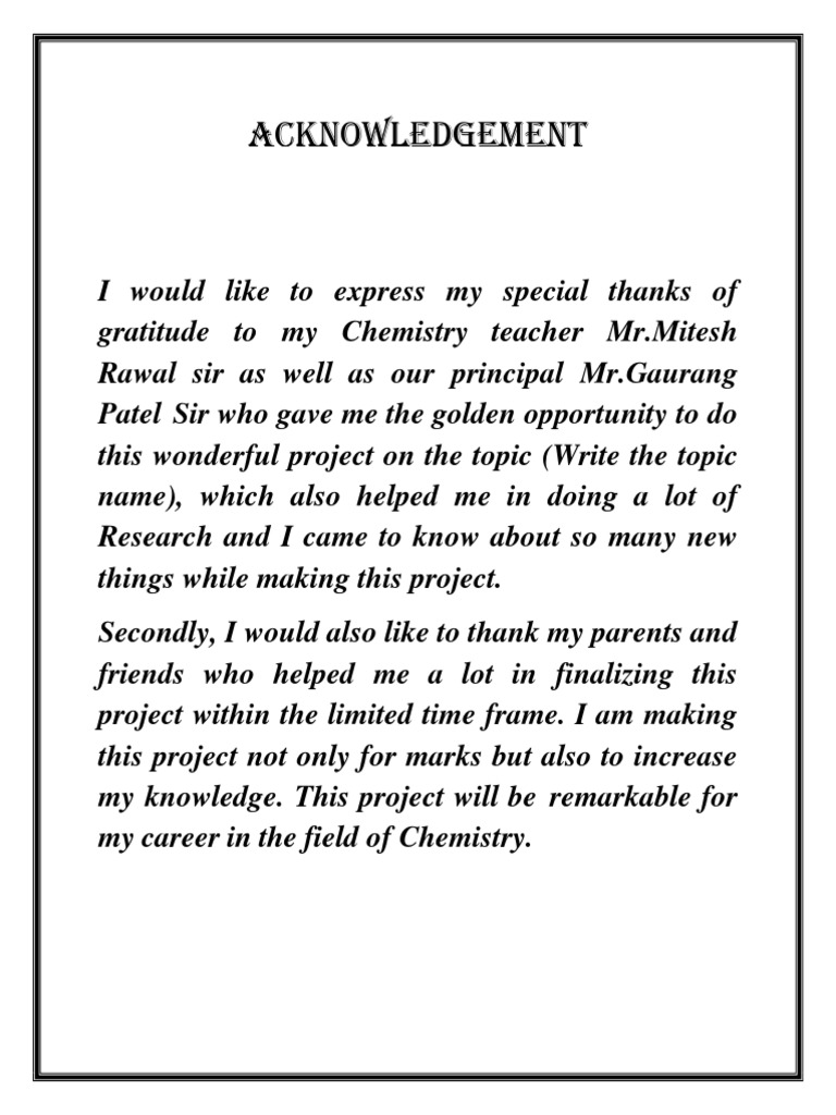 Acknowledgement Chem Pdf