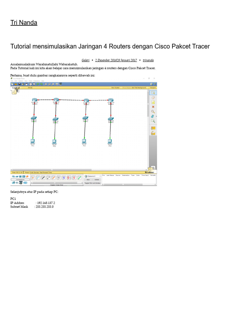 Tutorial Mensimulasikan Jaringan 4 Routers Dengan Cisco Pakcet Tracer