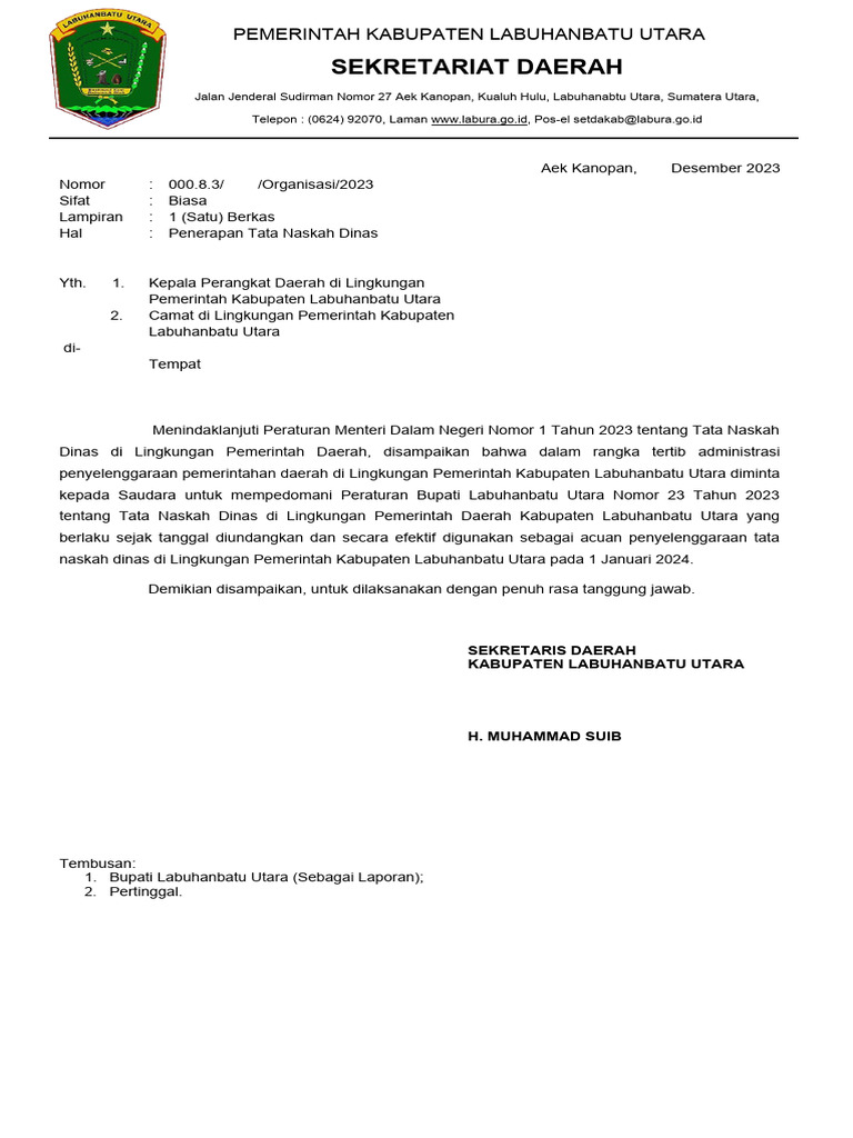 Surat Edaran - Tata Naskah Dinas Untuk 2024 | PDF