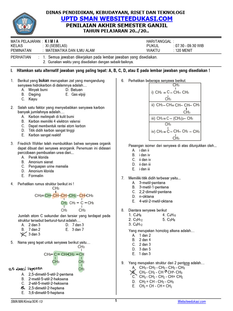 Soal Pas Kimia Kelas Xi K13 | PDF
