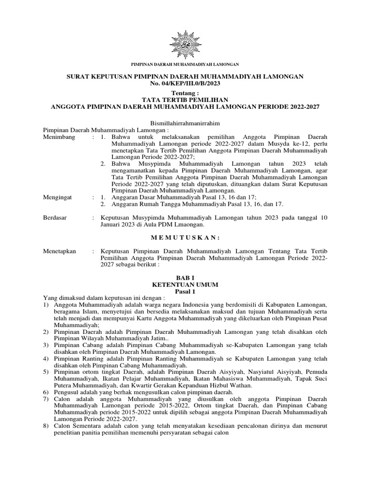 04 (SK Tatib Pemilihan Anggota PDM 2022-2027) | PDF
