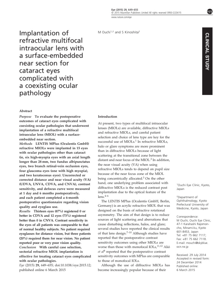 Implantation of Refractive Multifocal Intraocular Lens With A Surface ...