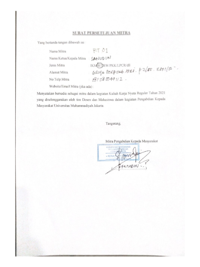 Form Kesediaan Mitra | PDF