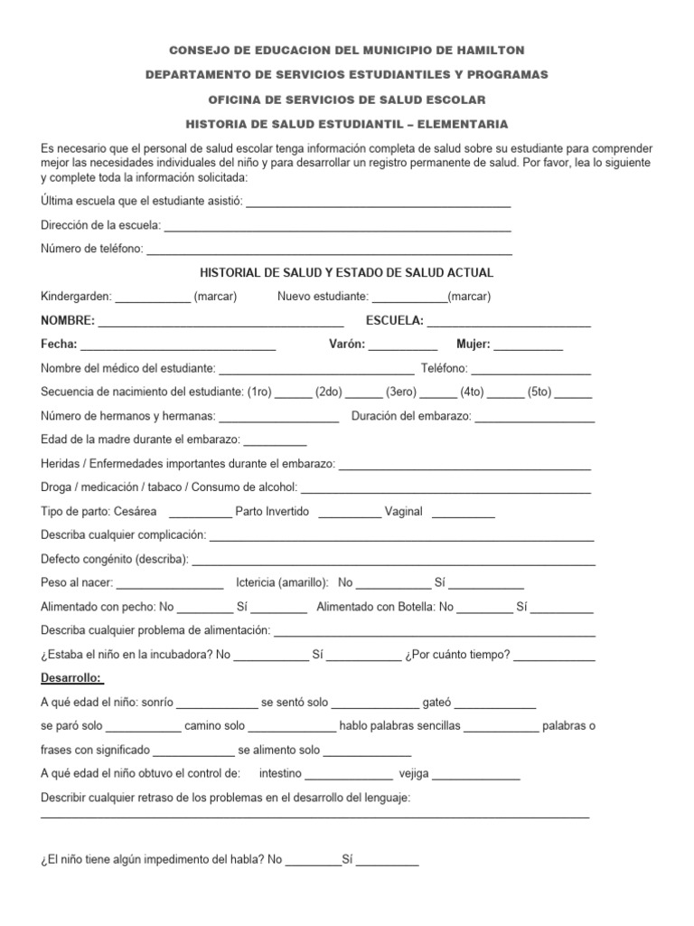 Student Health History-Spanish | PDF