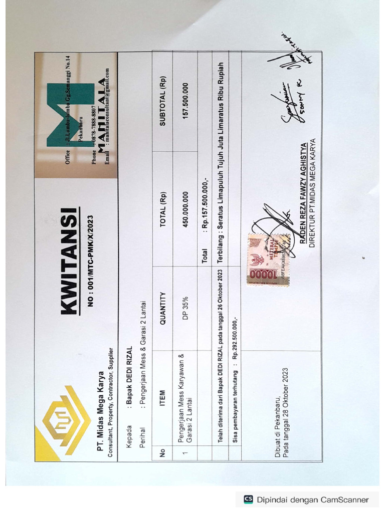 Invoice Mess Pak Dedi Rizal DP 35% | PDF