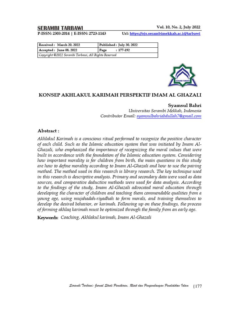 Konsep Akhlakul Karimah Perspektif Imam Al Ghazali | PDF | Abrahamic Religions | Religious Faiths