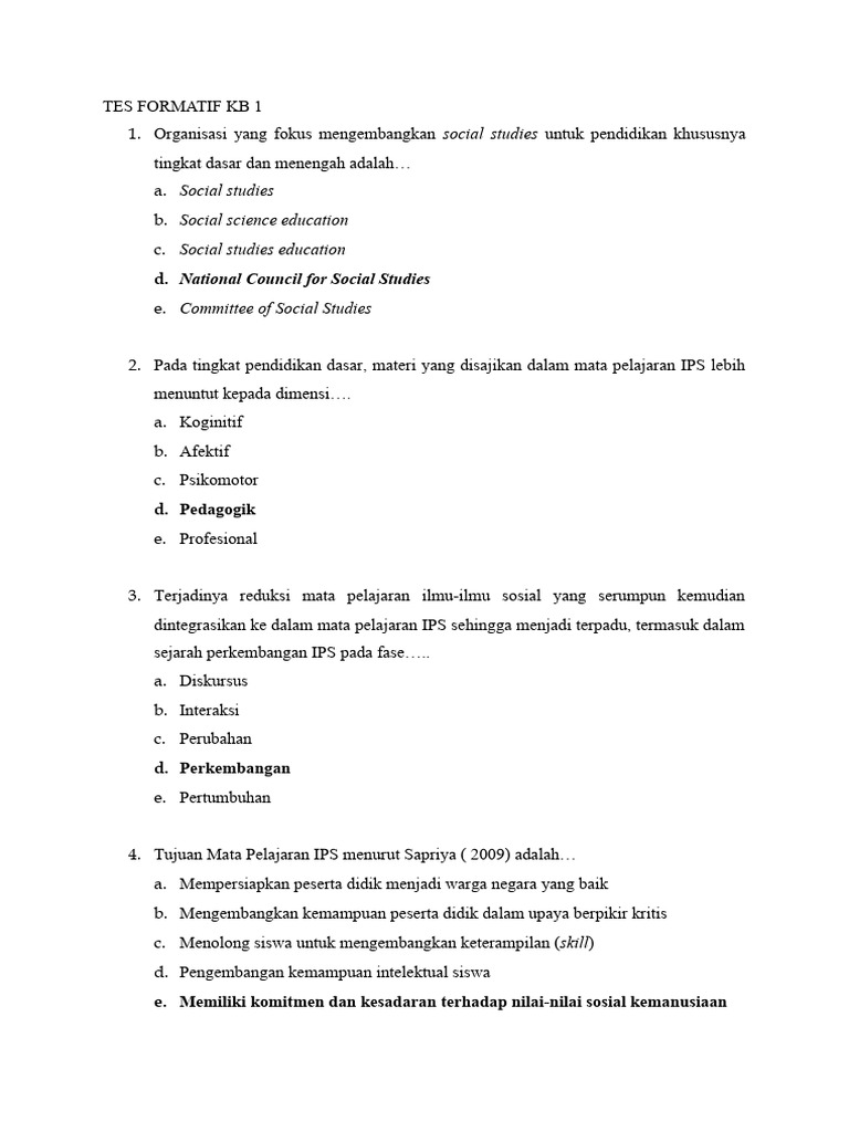 Tes Formatif KB 1 | PDF