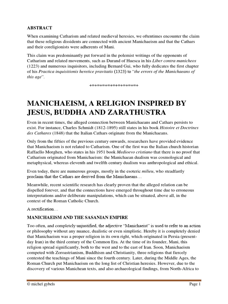Manichaeism: Origins and Misconceptions | PDF | Zoroastrianism ...