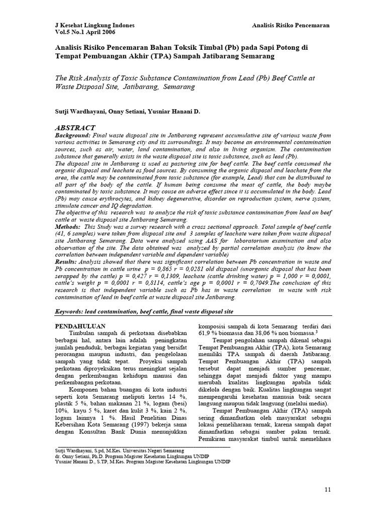 4836 ID Analisis Risiko Pencemaran Bahan Toksik Timbal PB Pada Sapi ...