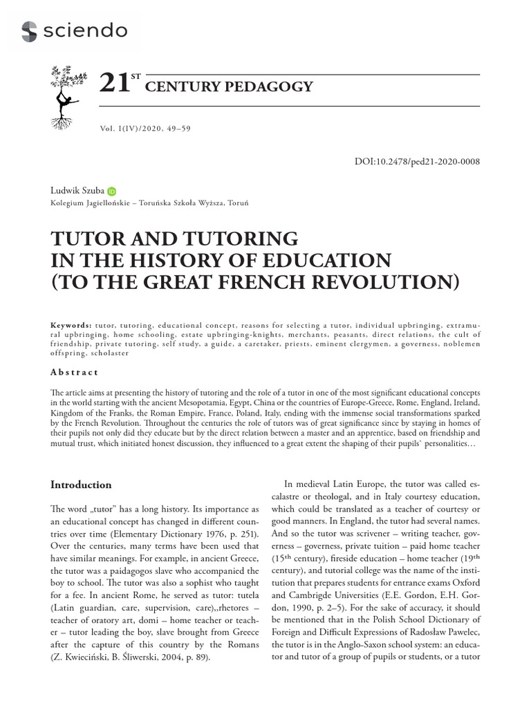Tutor and Tutoring in The History of Education To The Great French Revolution | PDF | Aristotle ...