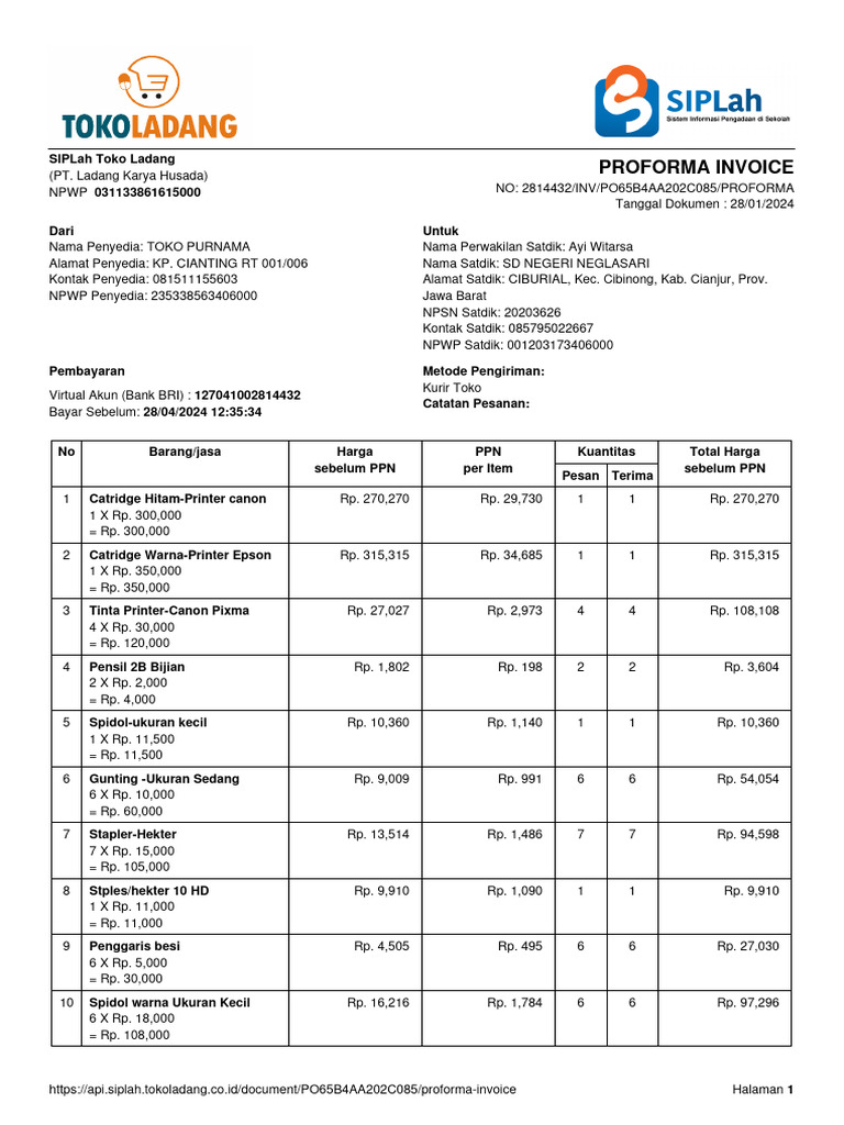 Proforma - Invoice - Alat Tulis Kantor | PDF