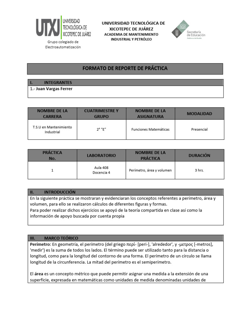 Formato - de - Prácticas - 2023 Ejemplo FM | PDF | Volumen | Longitud