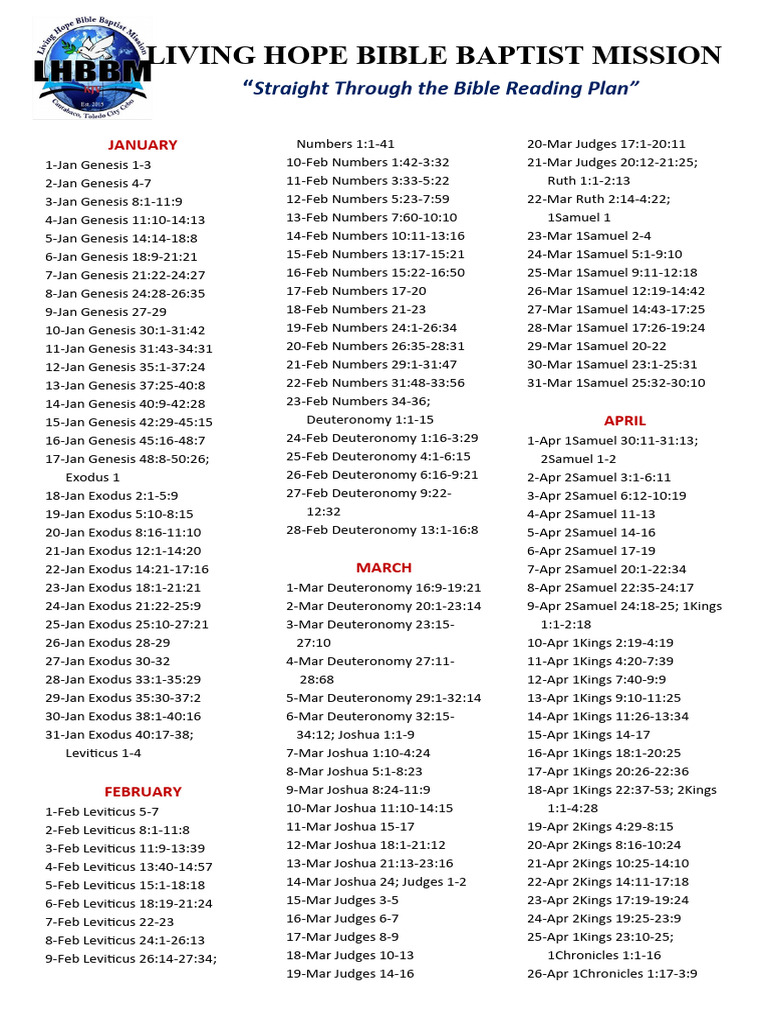 Straight Through The Bible Reading Plan | PDF | Book Of Numbers | Book ...