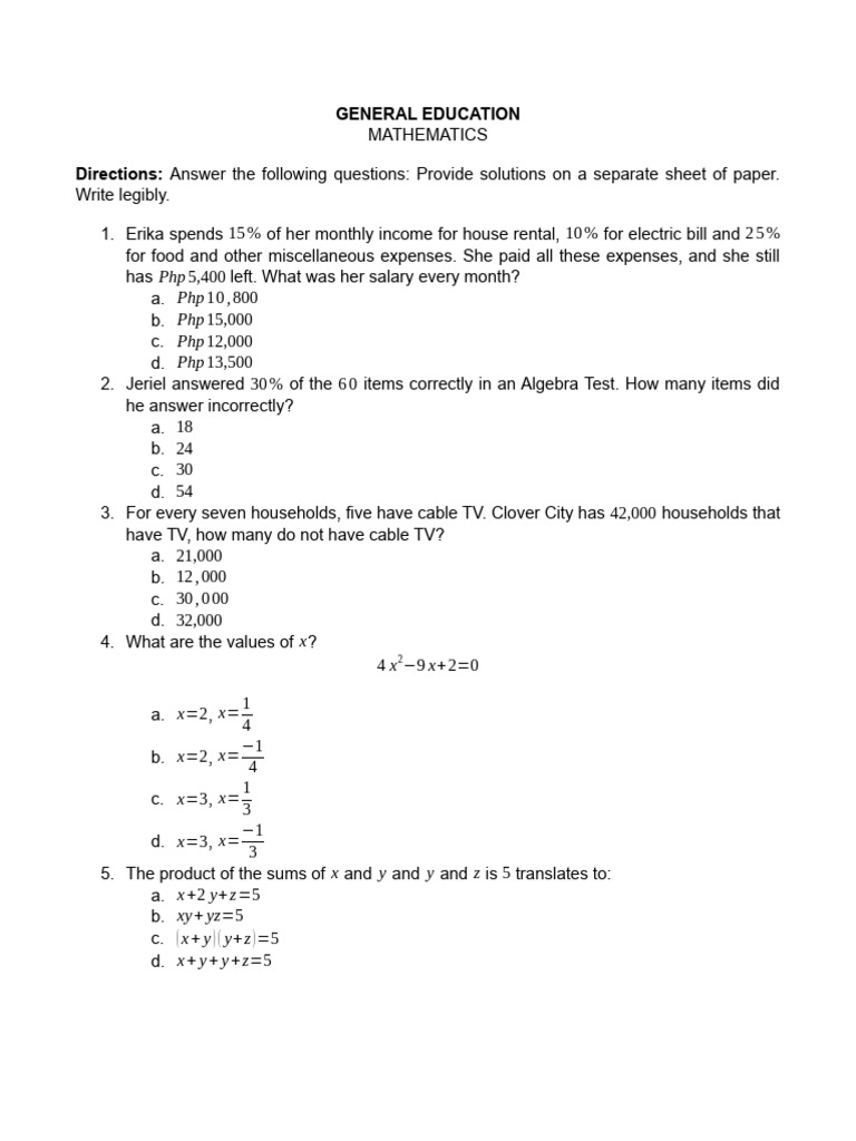 Gen-Ed-Math-Questions | PDF | Mathematics | Euclidean Geometry