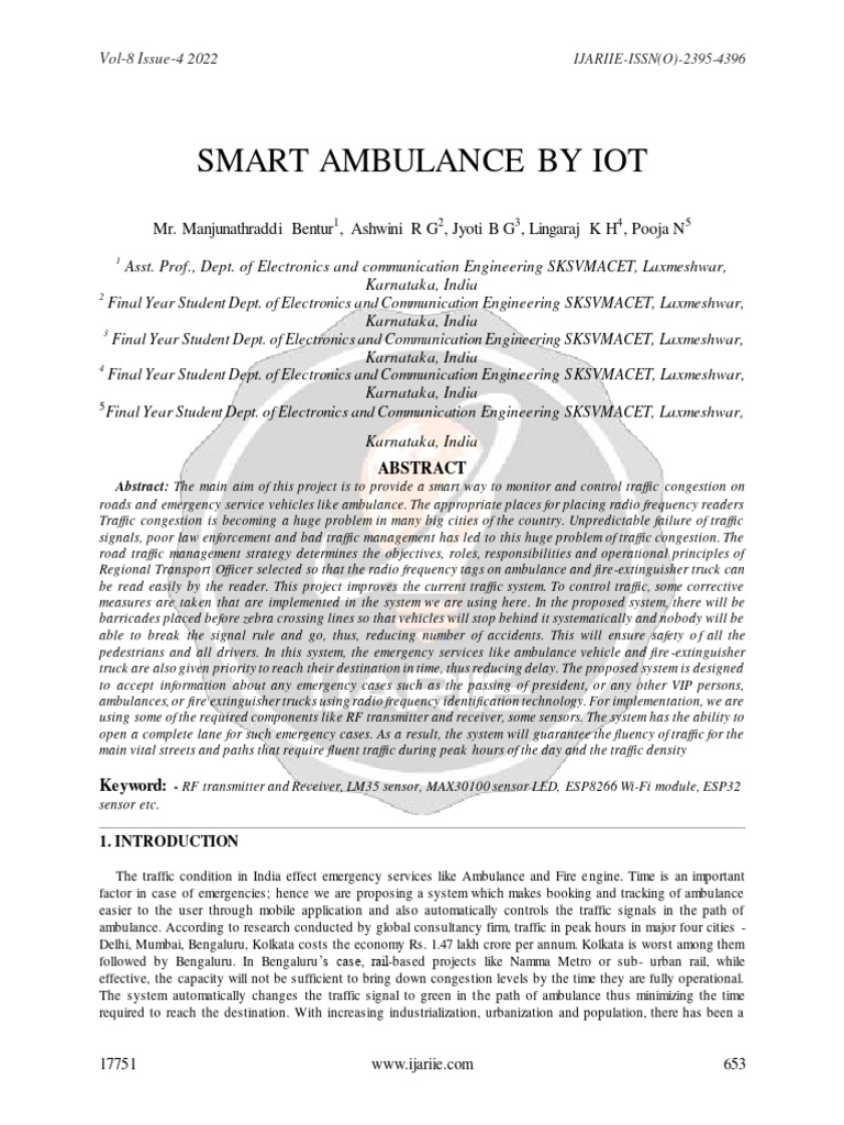 Smart Ambulance by Iot | Download Free PDF | Traffic | System On A Chip