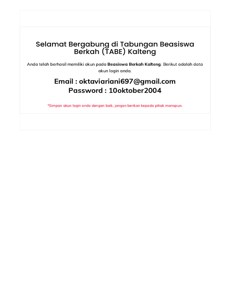 Akun Beasiswa Berkah Kalteng | PDF