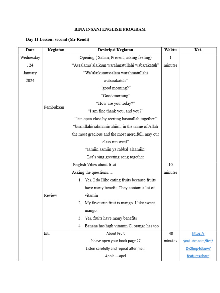 Day 13 - Lesson 1st - by Miss Yanti | PDF | Fruit | Tropical Fruit