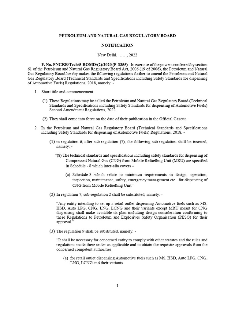 CNG Mobile Refueling Unit Regulations | PDF