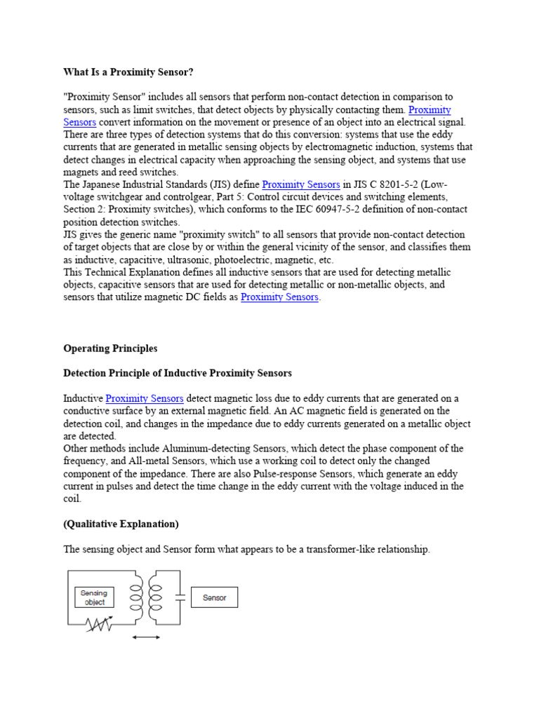 Proximity Sensor And Prnciple Pdf Capacitor Inductor