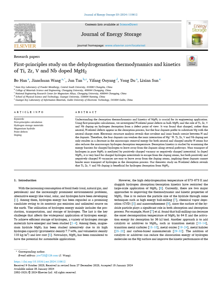 First-Principles Study On The Dehydrogenation Thermodynamics and Kinetics of Ti, ZR, V and NB ...